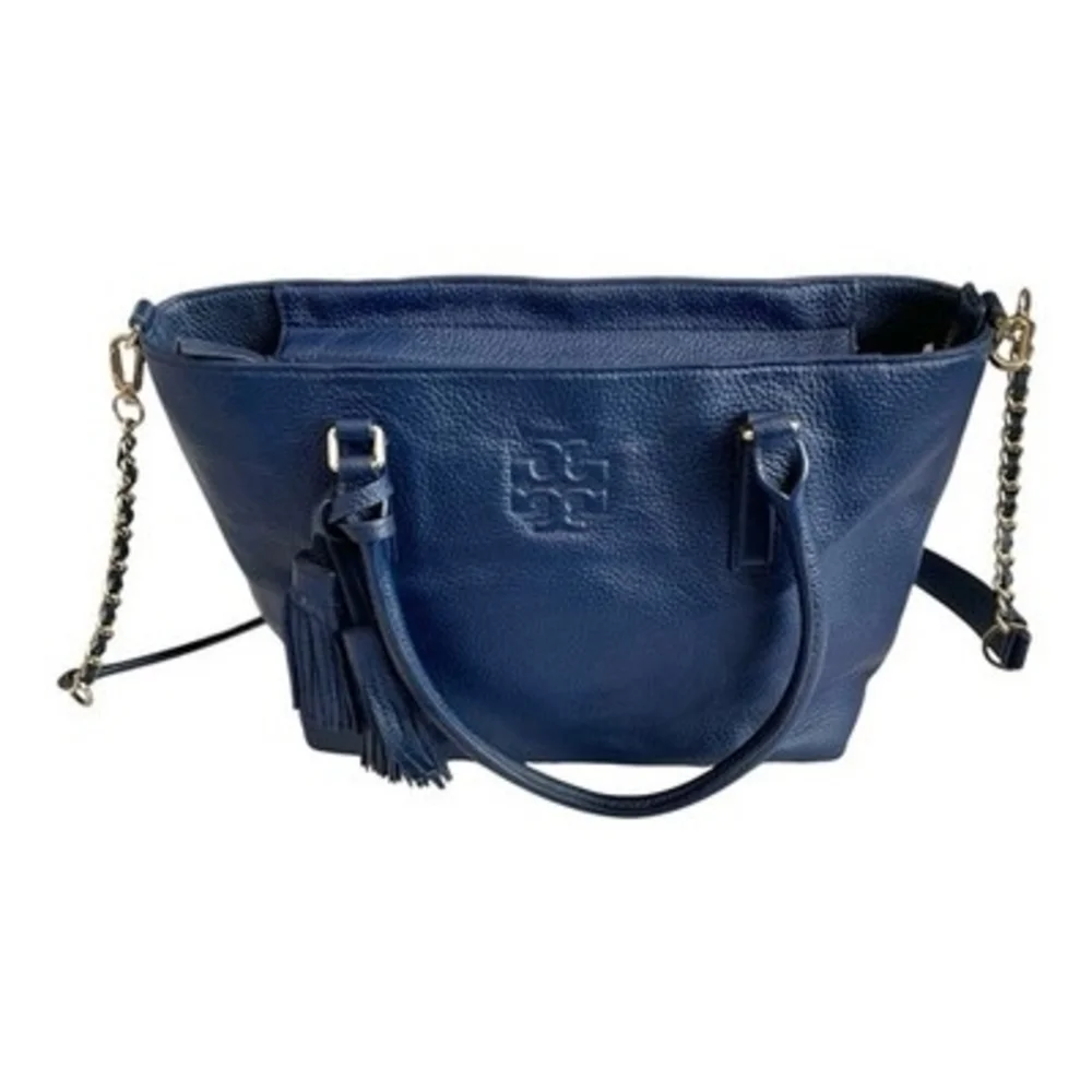 Tory Burch | Bags | Tory Burch Thea Navy Blue Pebbled Leather ...